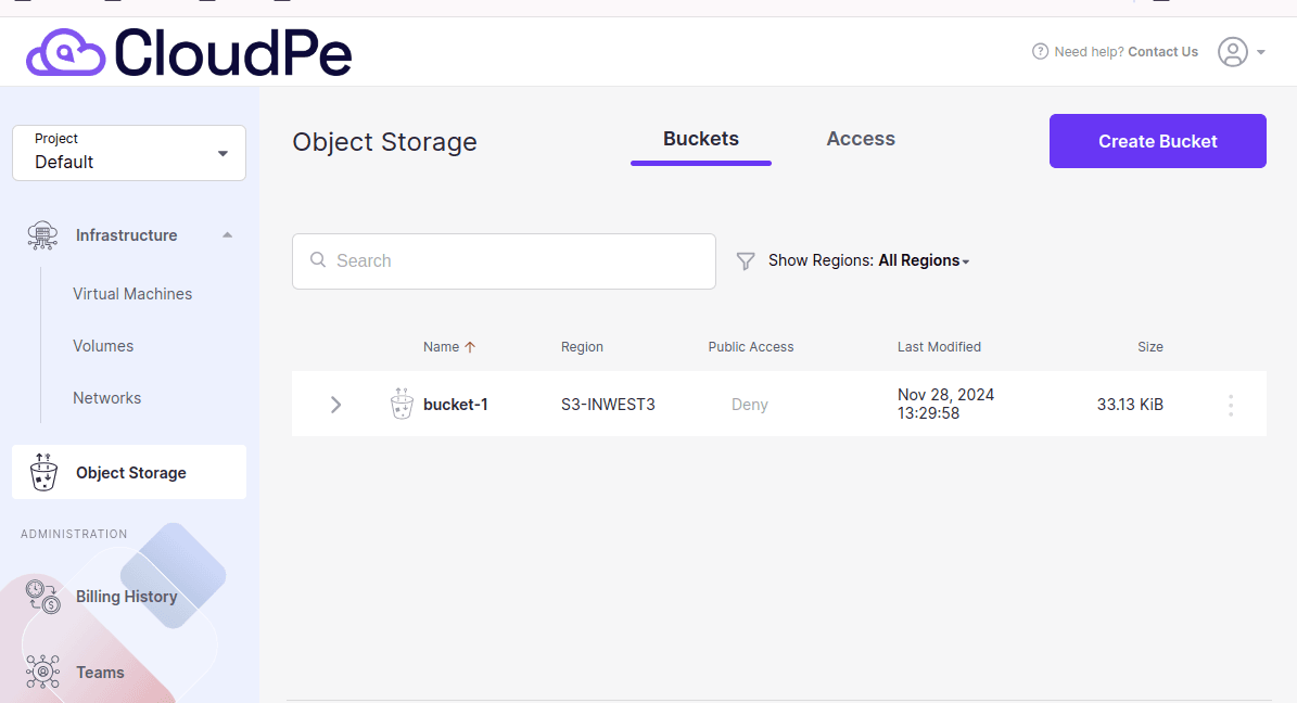 Create and manage bucket on object storage - CloudPe