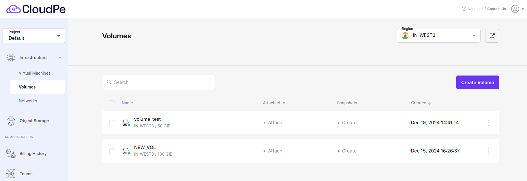 Create Volumes – Swift Disk Allocation in CloudPE Panel