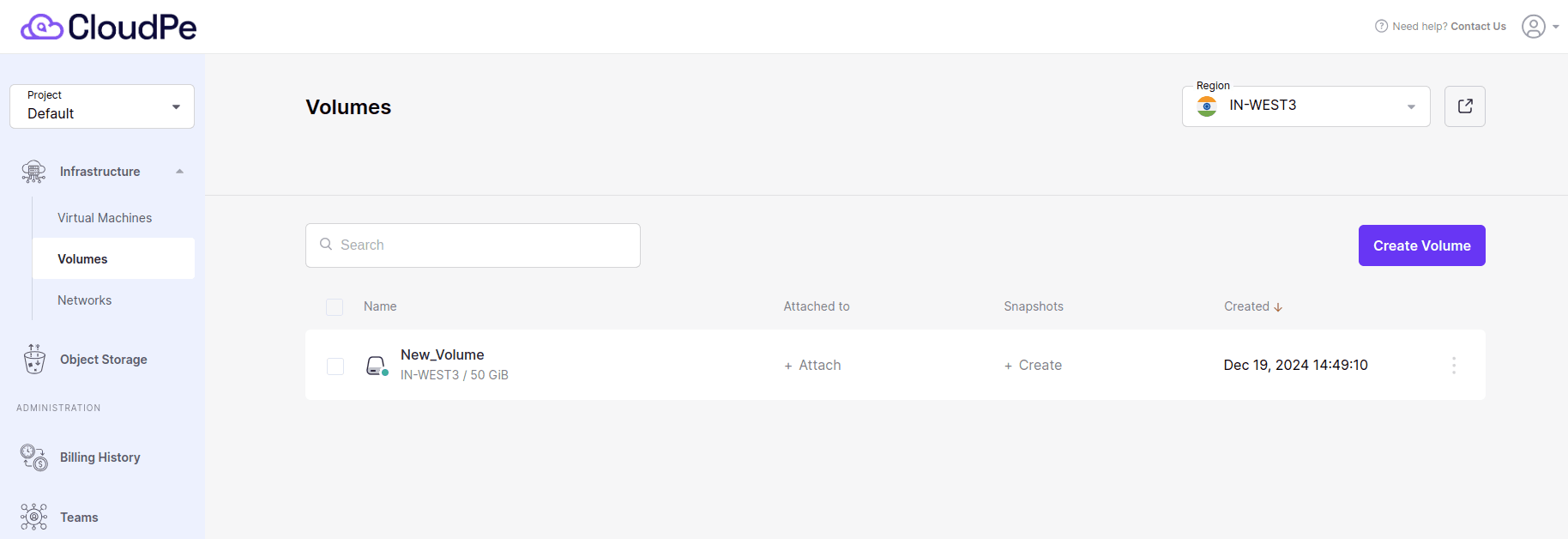 Create Volumes – Swift Disk Allocation in CloudPE Panel