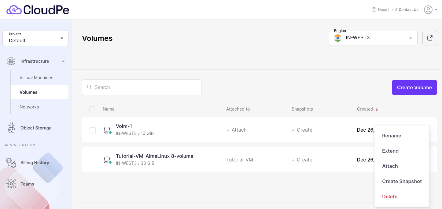 Attaching and Detaching Volumes. - CloudPe