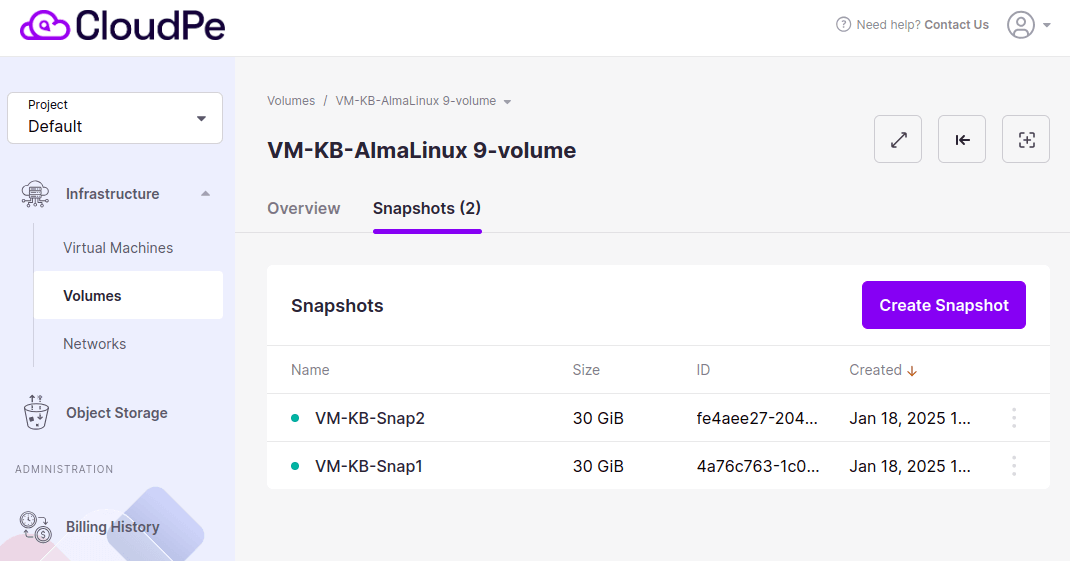 Creating a New Virtual Machine (VM) Using a Snapshot of a Volume - CloudPe
