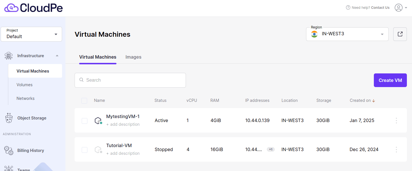Managing Virtual Machine - CloudPe